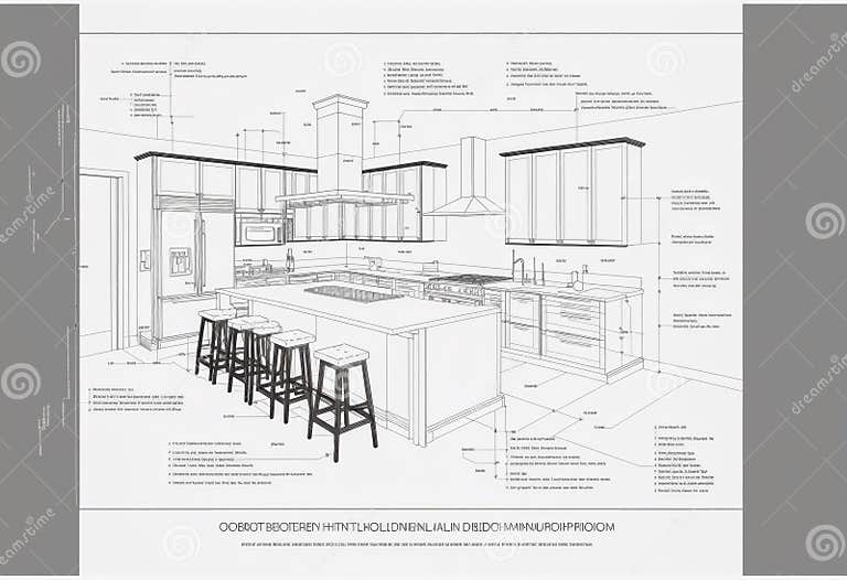 Architectural Drawing with Mock Text and Descriptions of a Custom ...