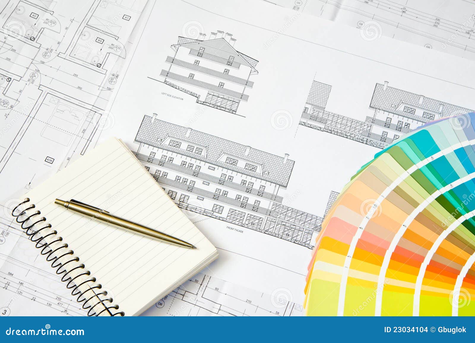 Architectural Drawing and Notepad Stock Photo - Image of ideas, floor ...