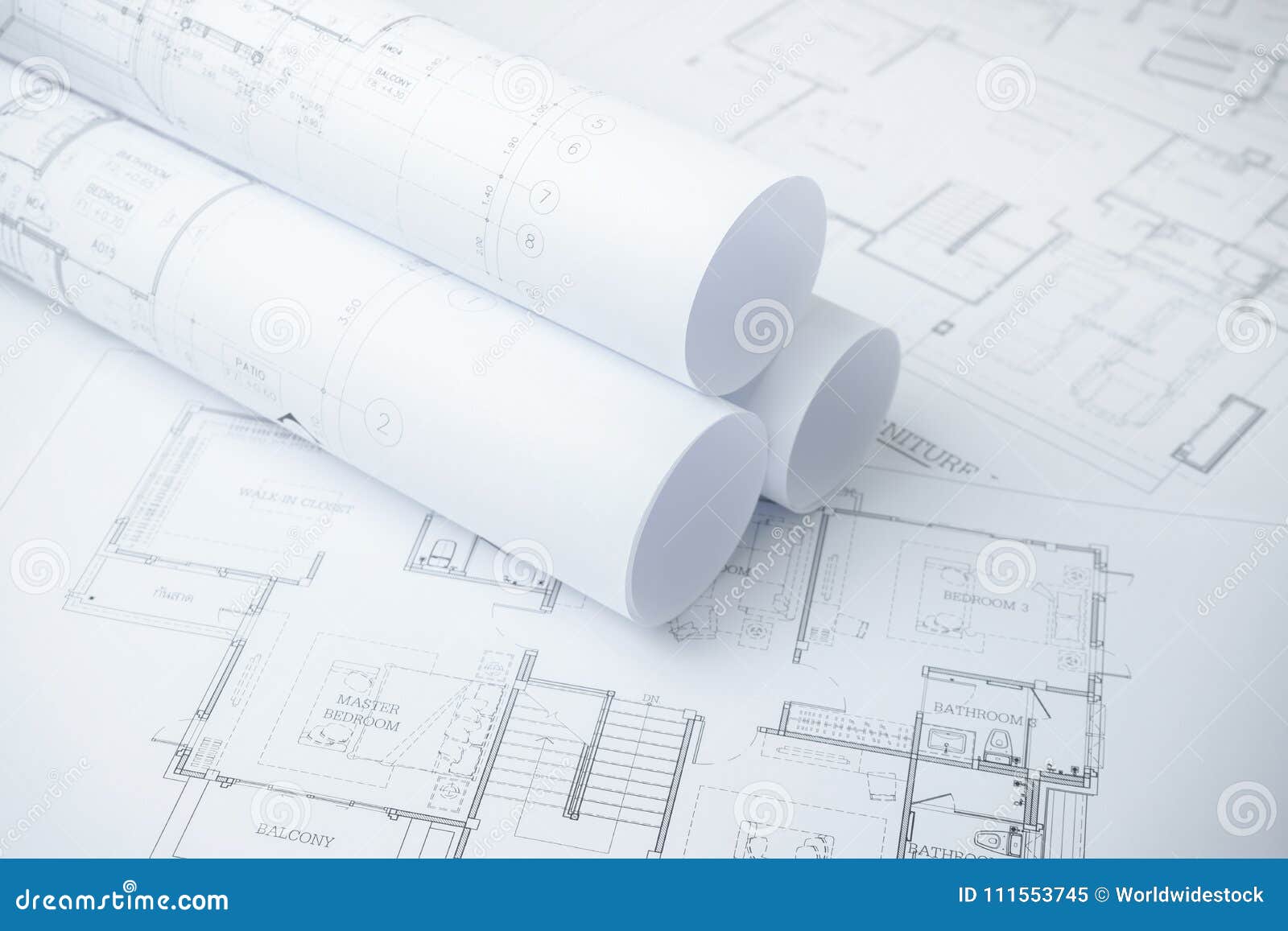 Architectural Drawing Paper Rolls of a Dwelling Stock Image - Image of ...