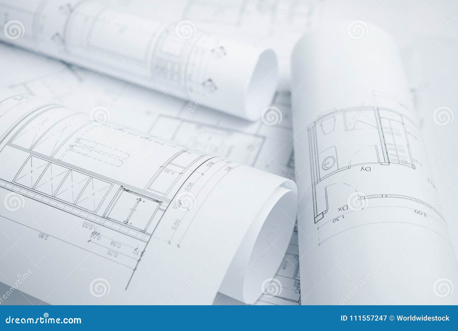 Architectural Drawing Paper Rolls of a Dwelling Stock Image - Image of ...
