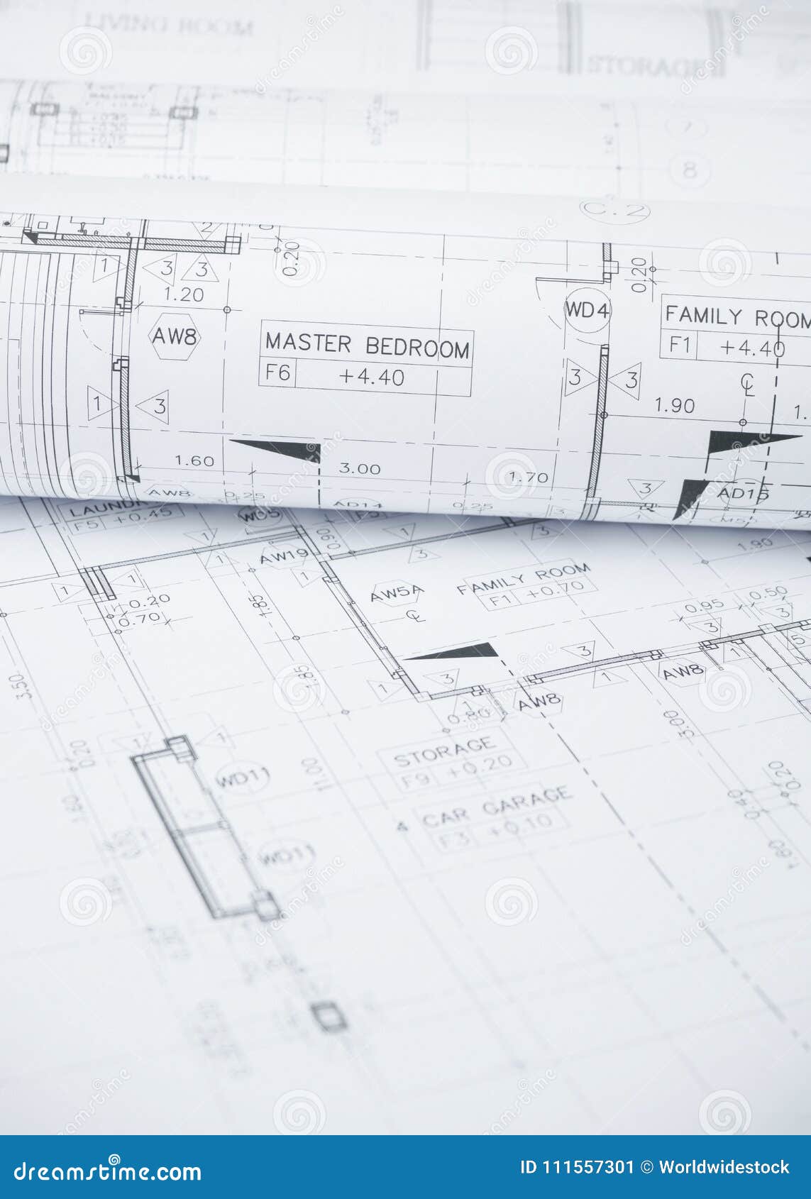 Architectural Drawing Paper Rolls of a Dwelling Stock Image - Image of ...