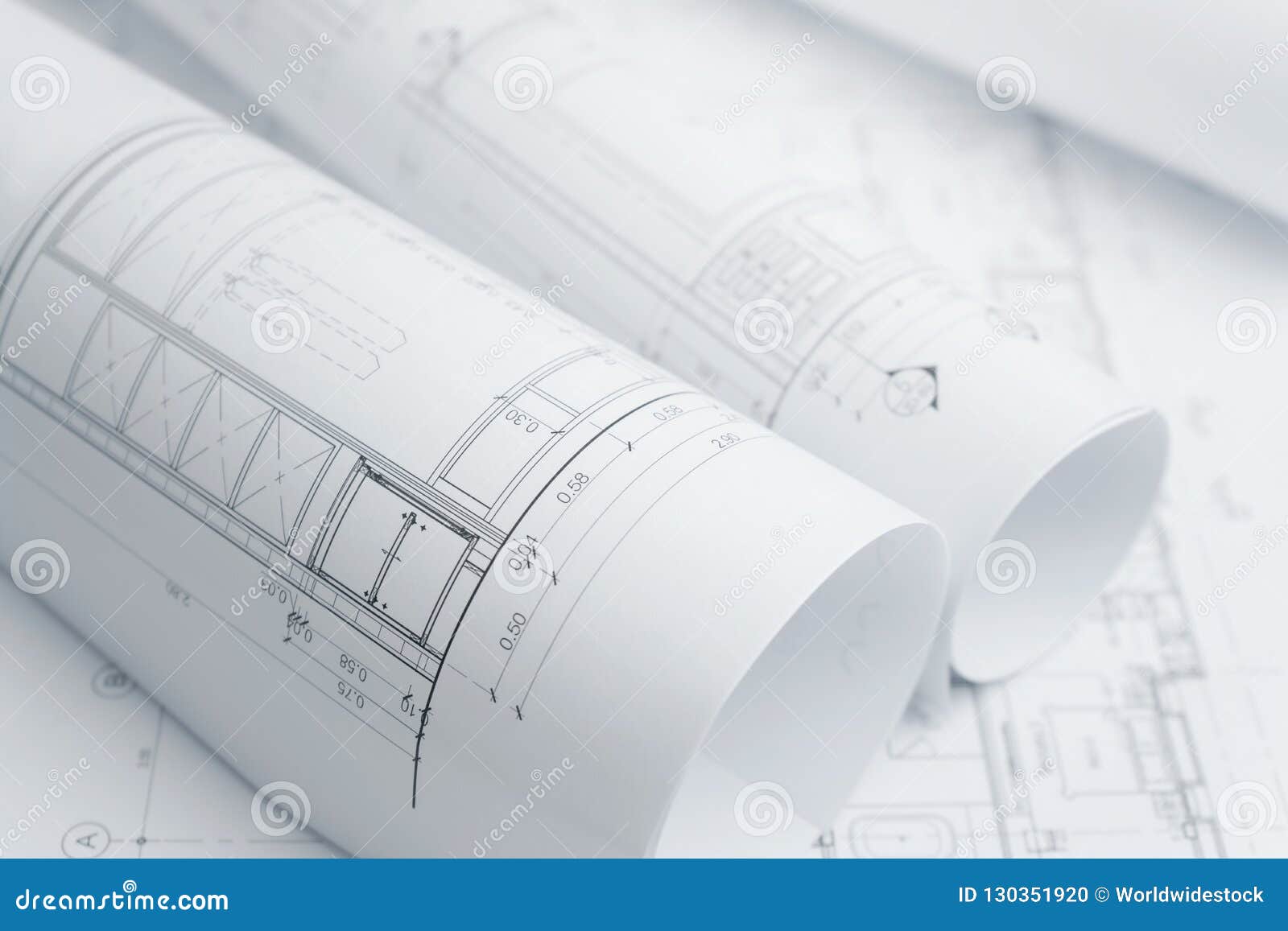 Architectural Drawing Paper Rolls of a Dwelling for Construction Stock ...