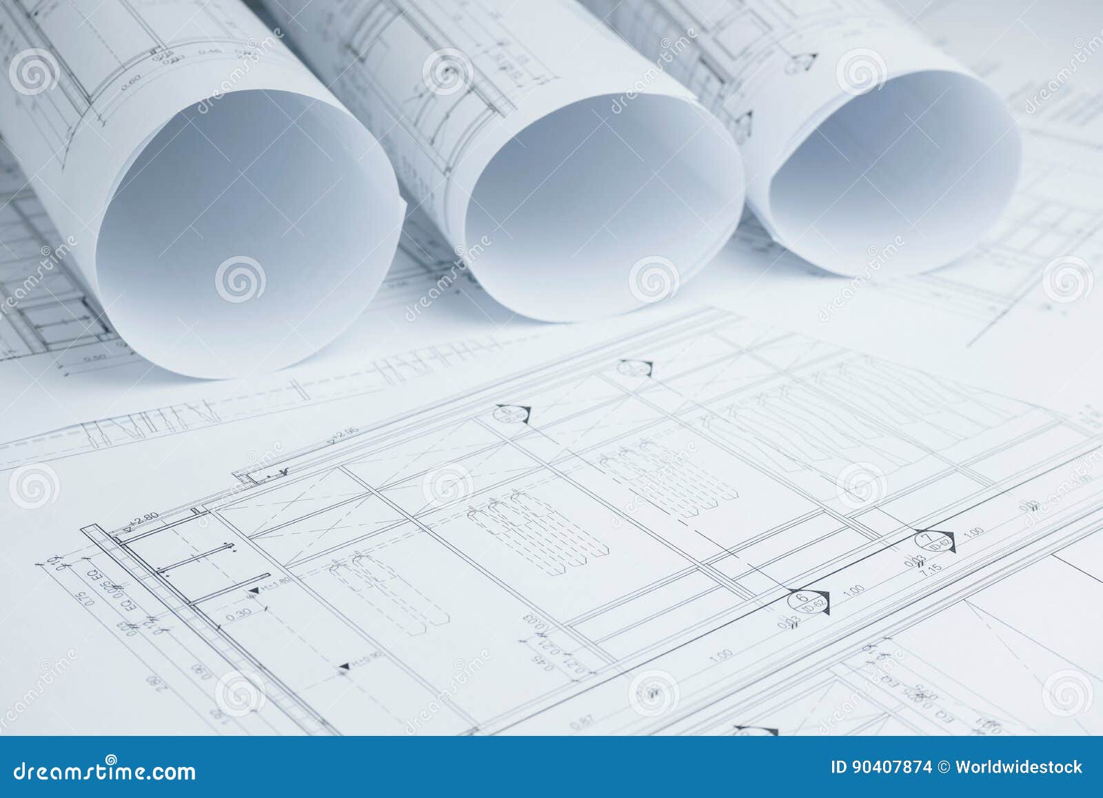 Architectural Drawing Paper Rolls of a Dwelling for Construction Stock ...