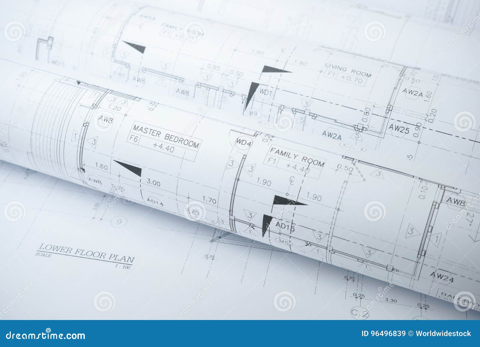 Architectural Drawing Paper Rolls of a Dwelling for Construction Stock ...