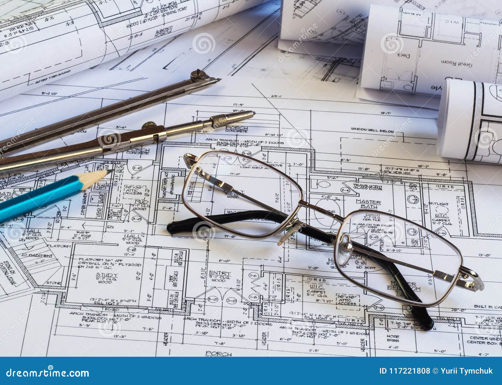 Architectural Drawing Paper Rolls of a Dwelling for Construction Stock ...