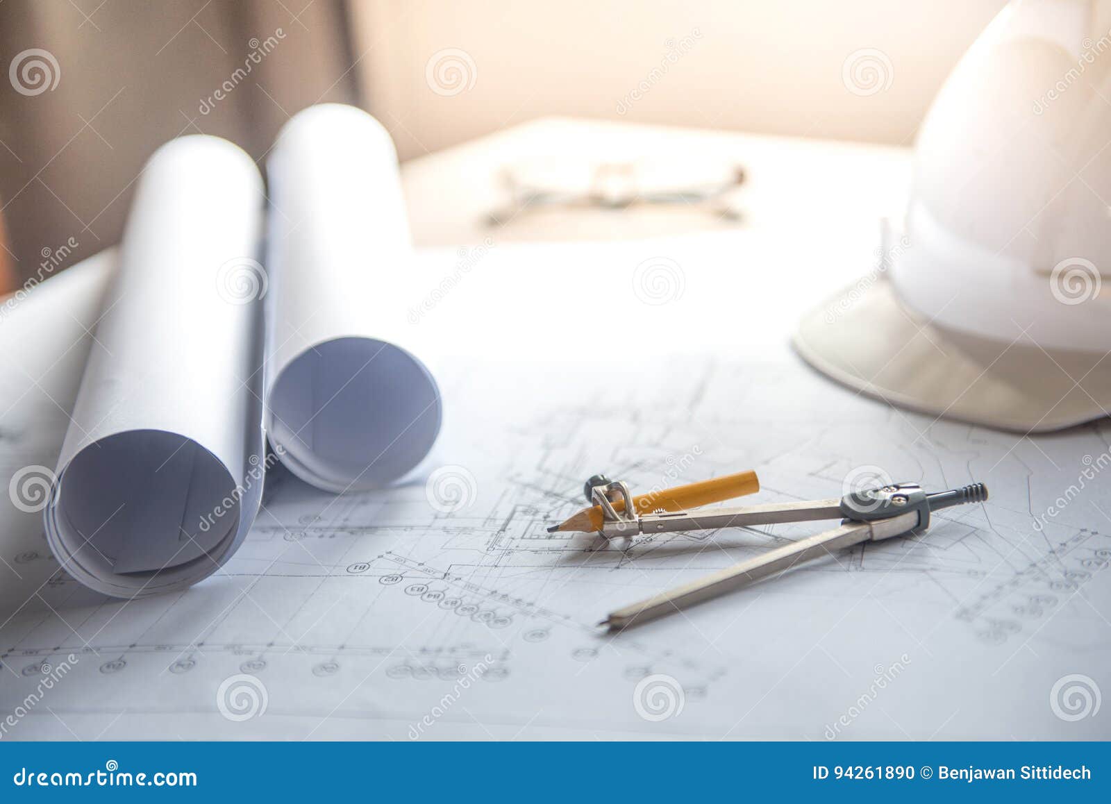 Architectural Drawing and Project Tools on Work Table Stock Photo ...