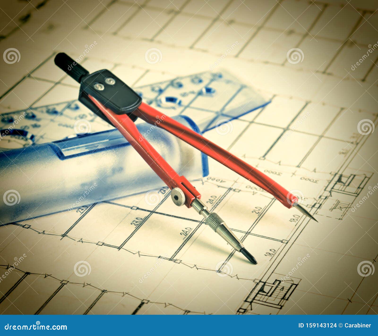 Architectural Drawing with a Ruler and Compass Stock Photo - Image of ...