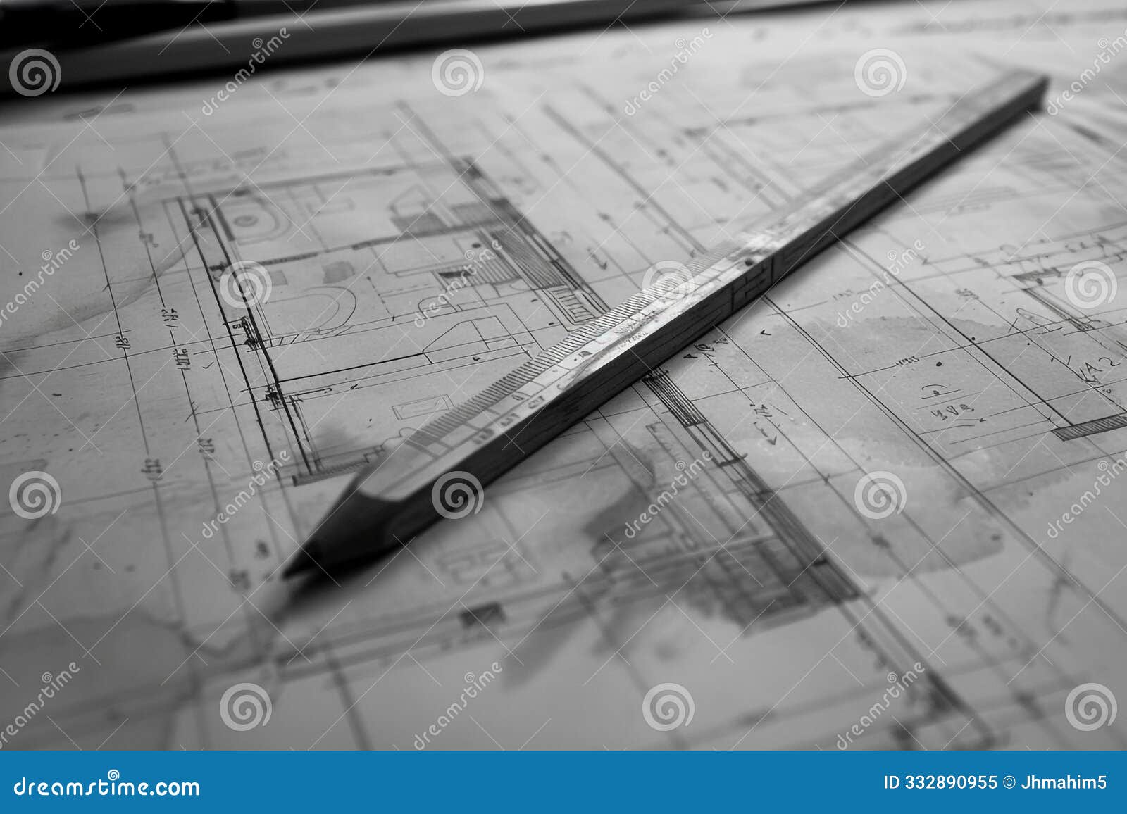 Architectural Drawing with a Ruler and Pencil Stock Illustration ...