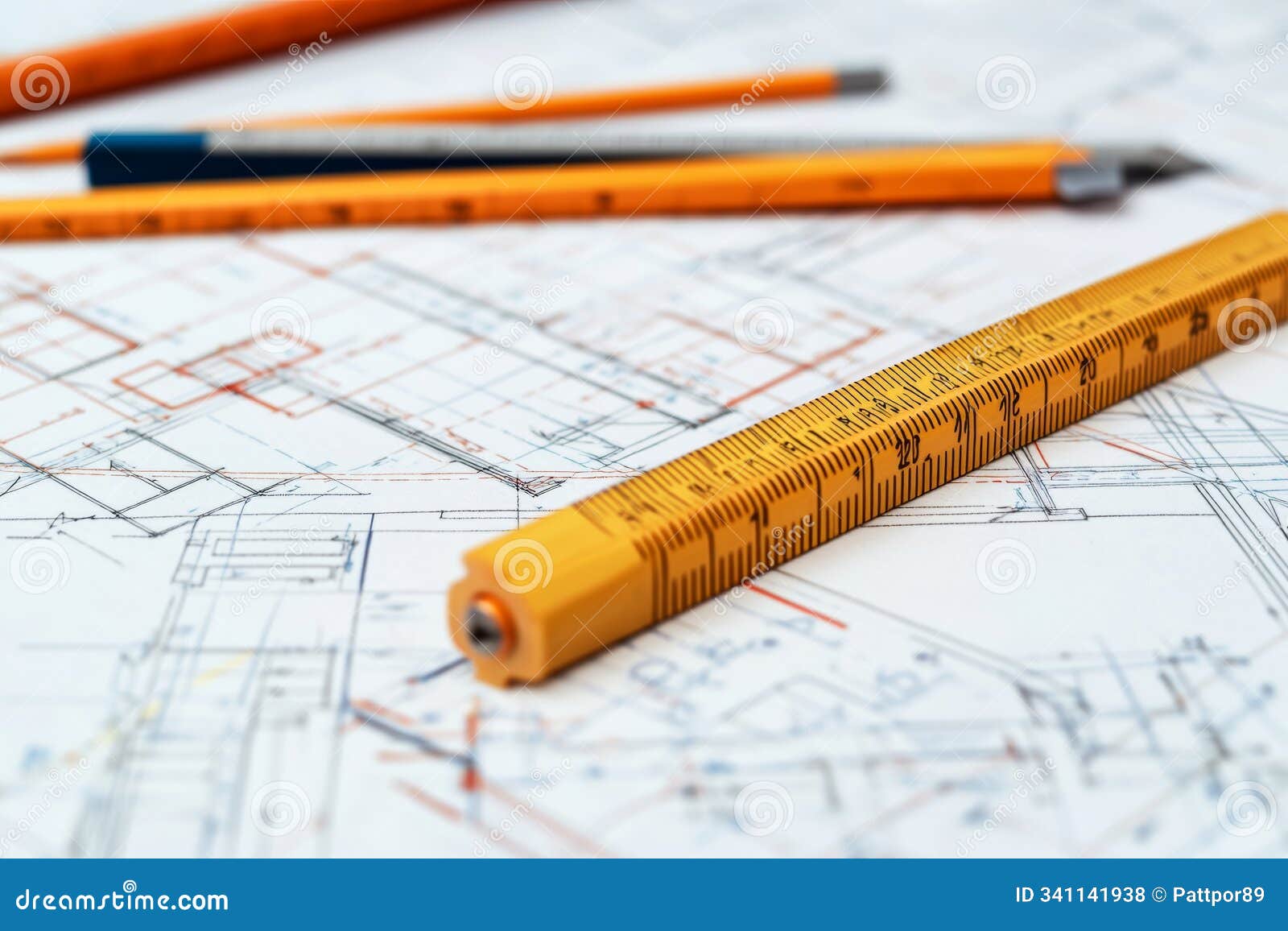 Architectural Drawing Tools and Instruments on Plans Stock Illustration ...