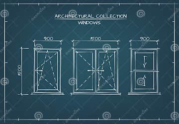 Architectural Drawing of Windows Stock Vector - Illustration of opening ...