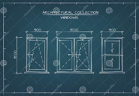 Architectural Drawing of Windows Stock Vector - Illustration of opening ...