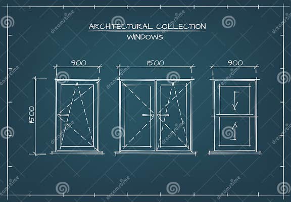 Architectural Drawing of Windows Stock Vector - Illustration of opening ...