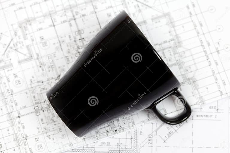 Architectural Drawings and a Cup Stock Photo - Image of lines, drawing ...