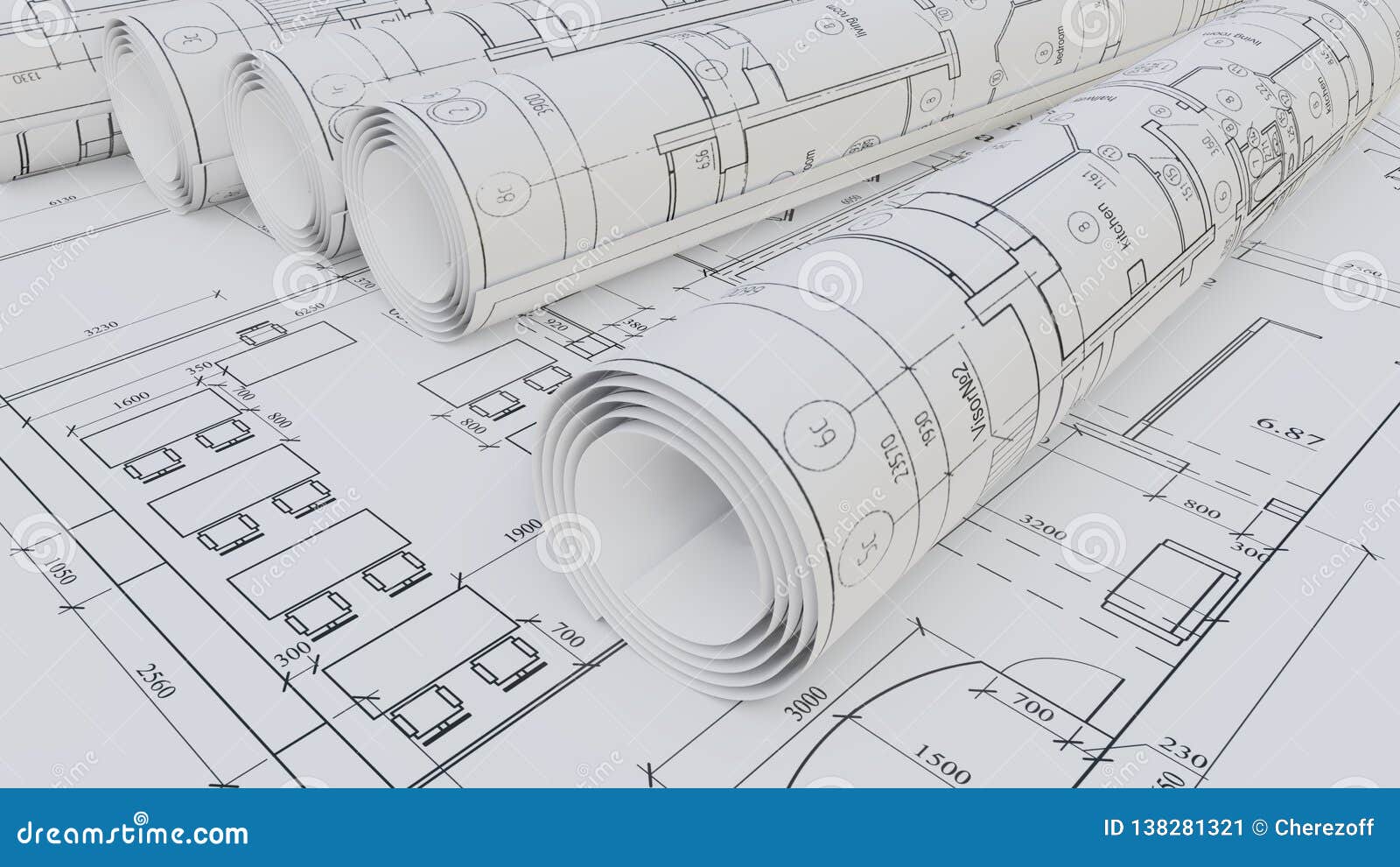 Architectural Drawings. Flat and Rolled Stock Illustration ...