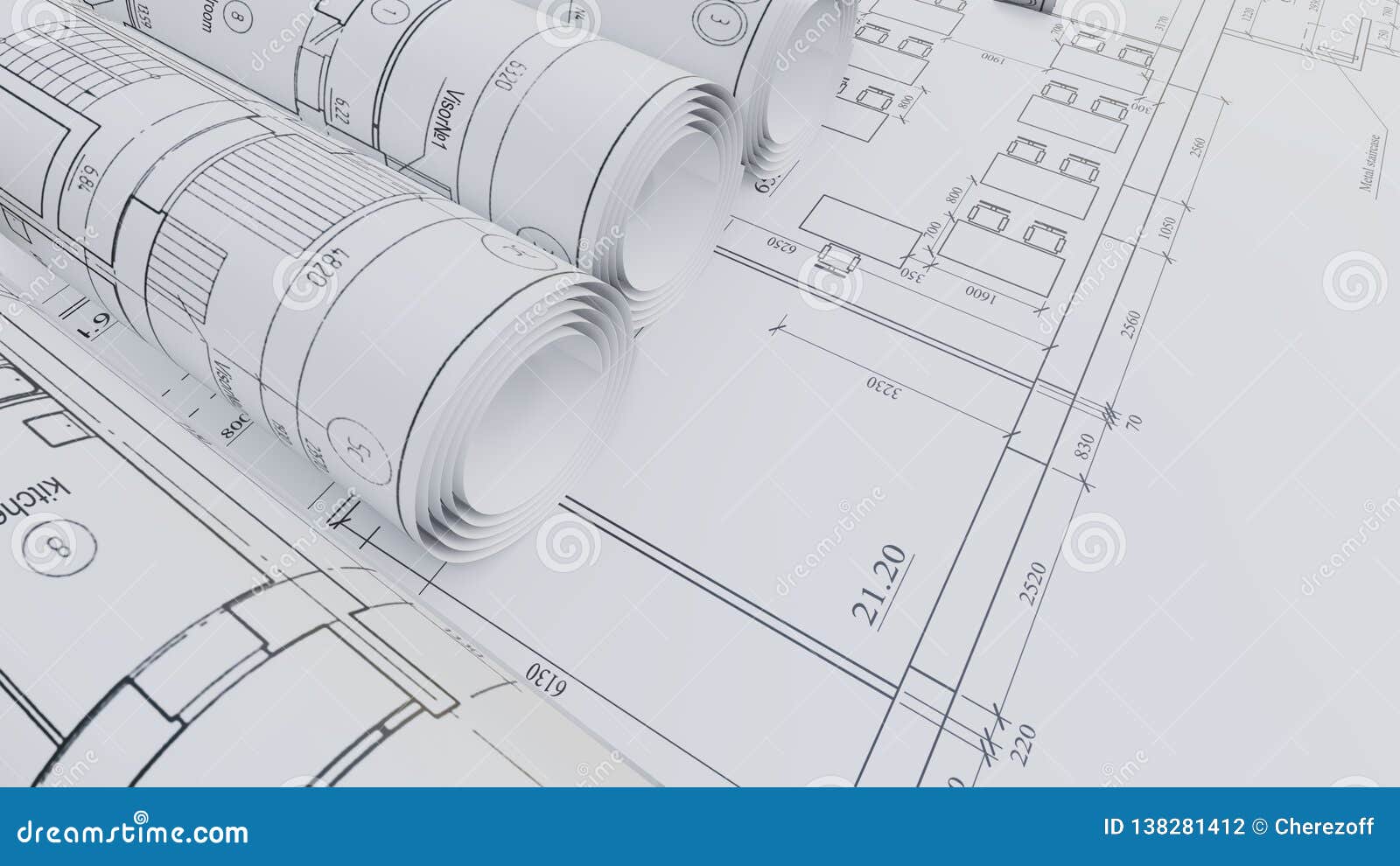 Architectural Drawings. Flat and Rolled Stock Illustration ...