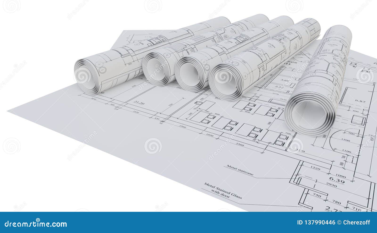 Architectural Drawings. Flat and Rolled Stock Illustration ...