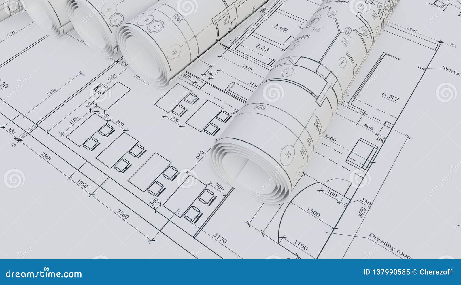 Architectural Drawings. Flat and Rolled Stock Illustration ...