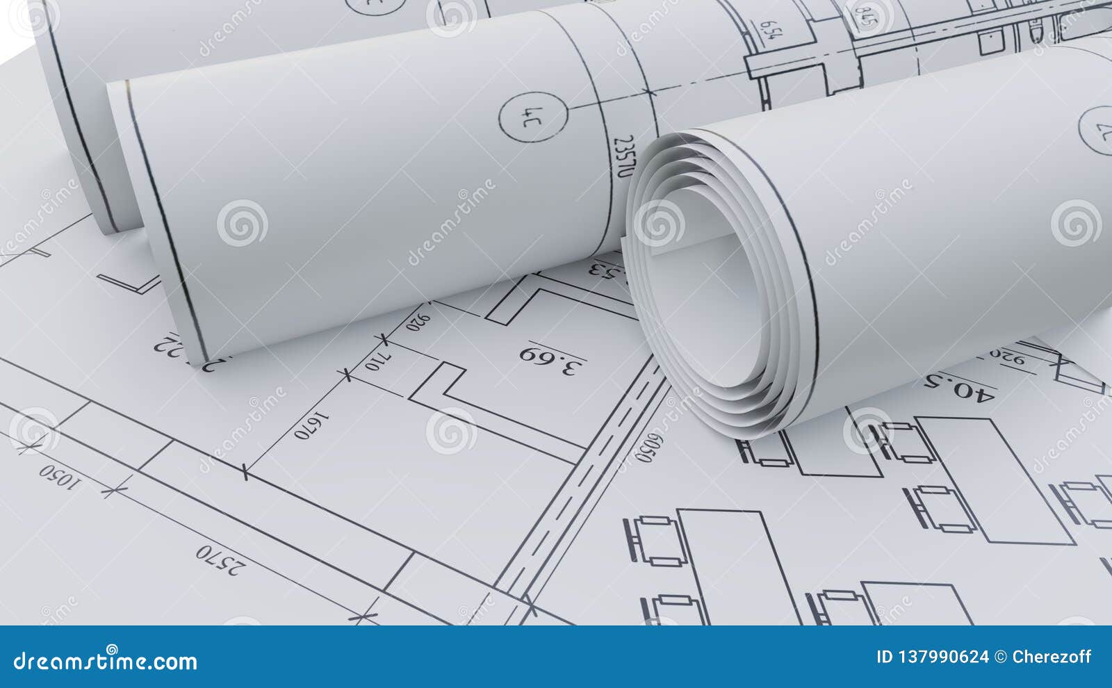 Architectural Drawings. Flat and Rolled Stock Illustration ...