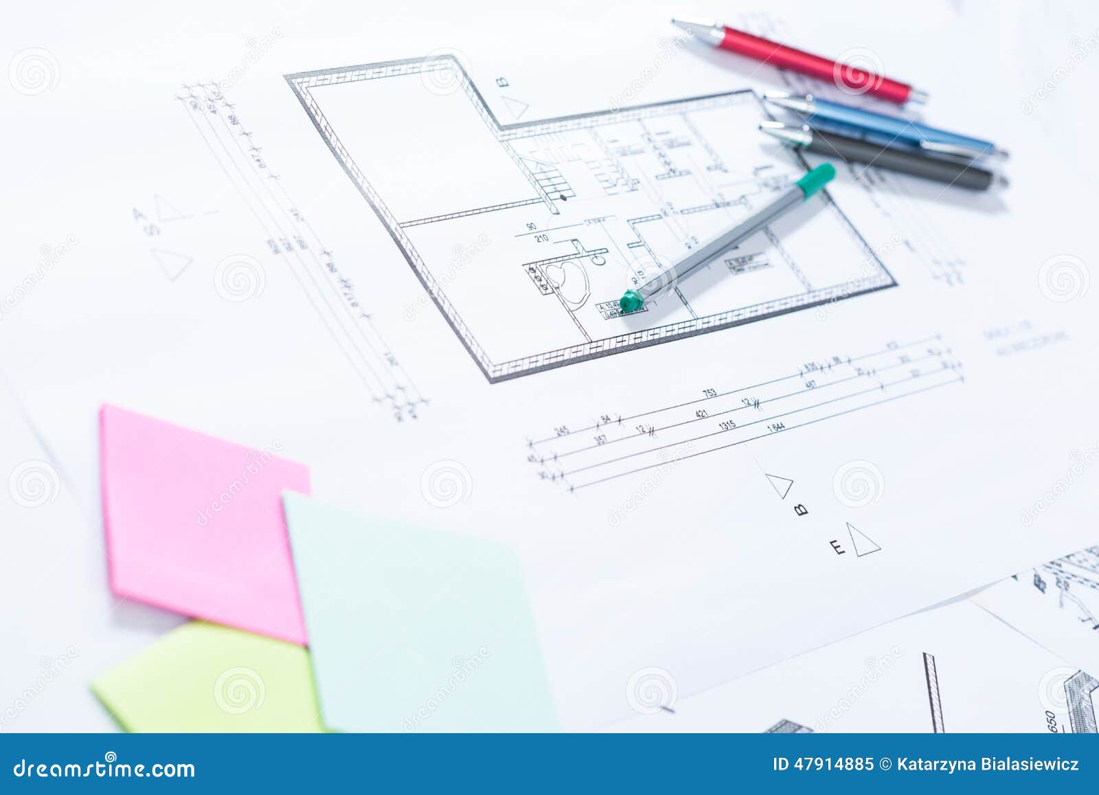 Architectural Drawings on Paper Stock Image - Image of graphic ...
