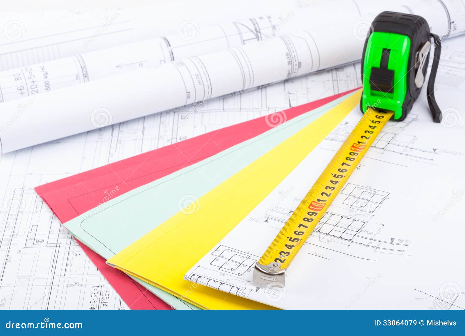 Architectural Drawings and Tape Measure Stock Image - Image of file ...