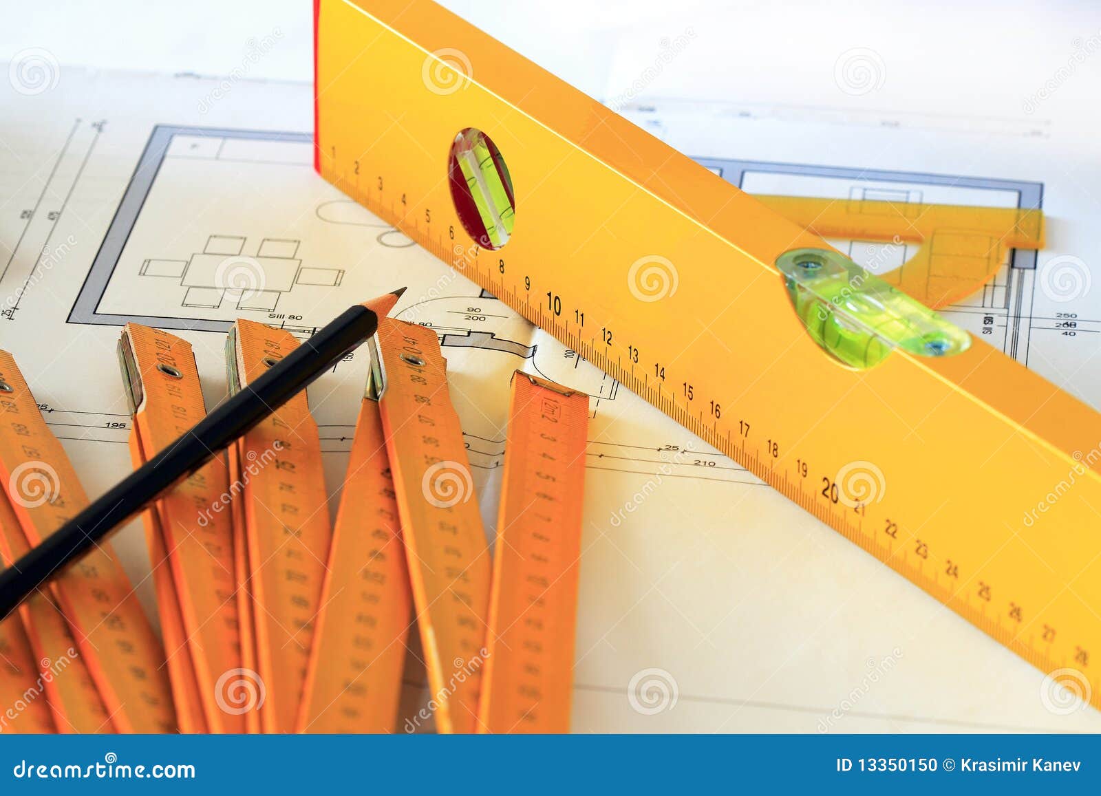 Architectural Drawings and Tools Stock Photo - Image of mark, pencil ...