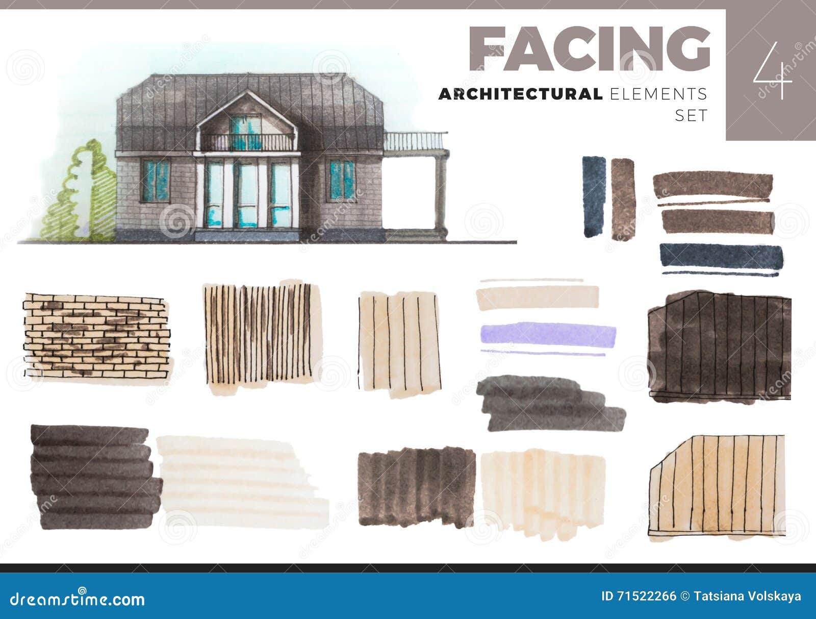 Architectural Elements with House on White Stock Illustration ...