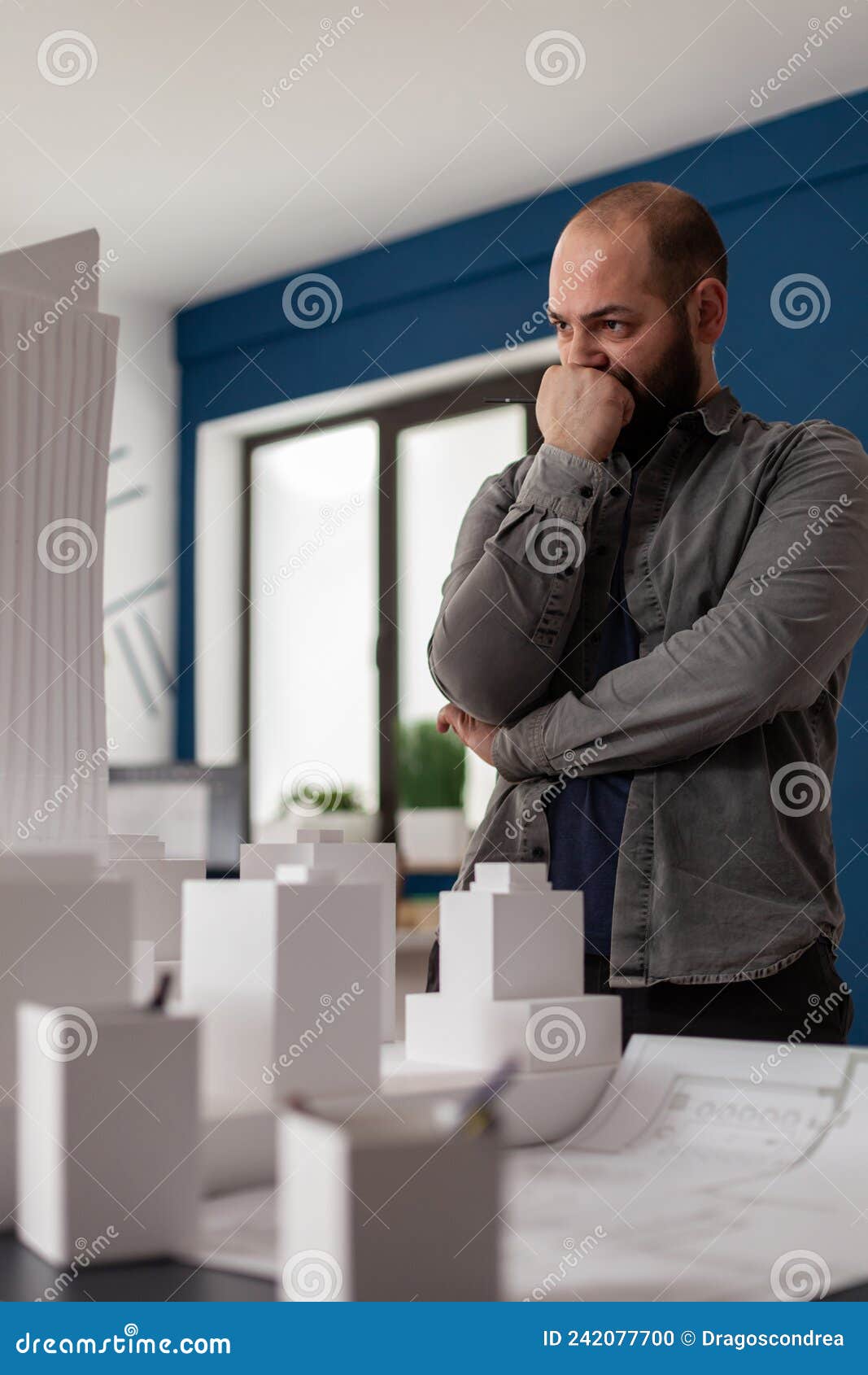 Architectural Engineer Thinking about Design Improvements Stock Photo ...