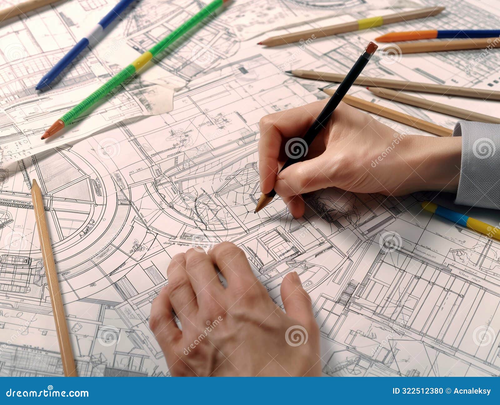 Architectural Engineer Working on Planning Drawings. Construction and ...