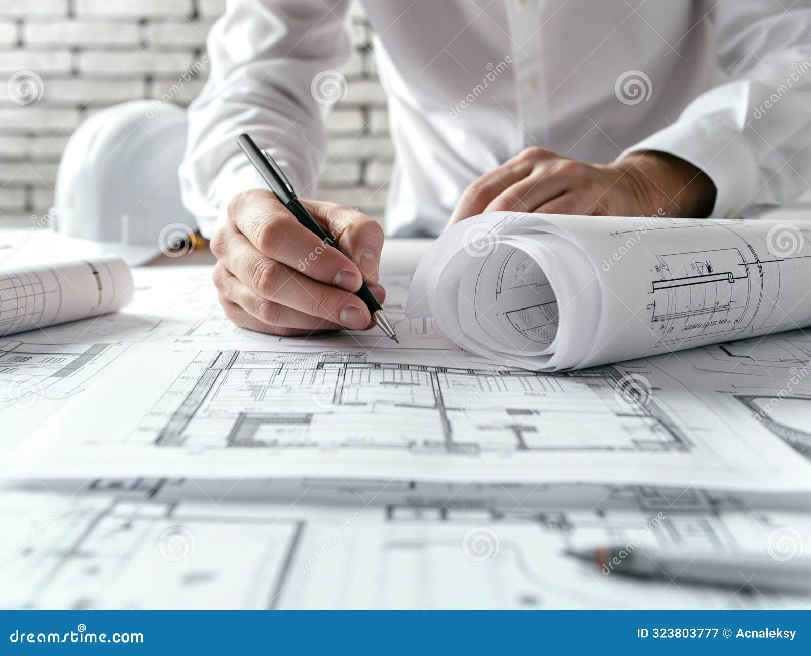 Architectural Engineer Working on Planning Drawings. Construction and ...