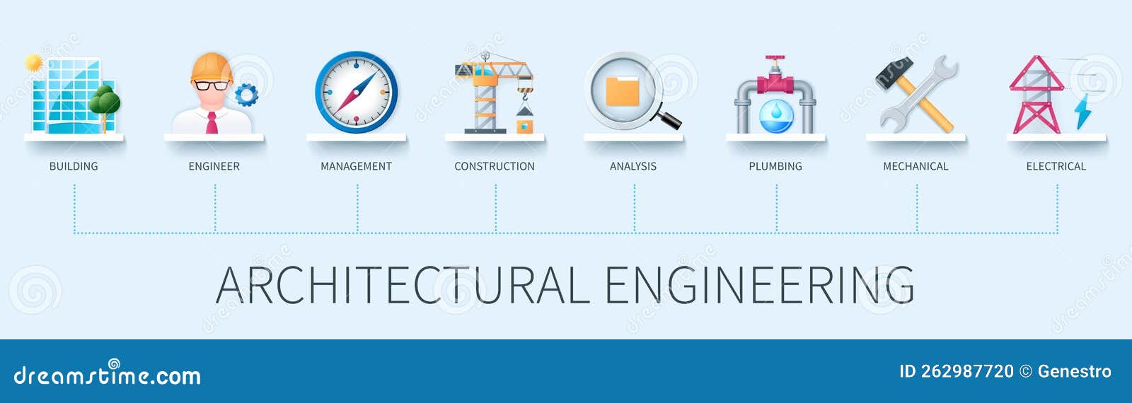 Architectural Engineering Banner with Icons Vector Infographic in 3d ...