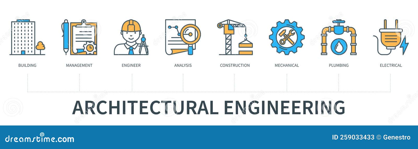 Architectural Engineering Concept with Icons in Minimal Flat Line Style ...
