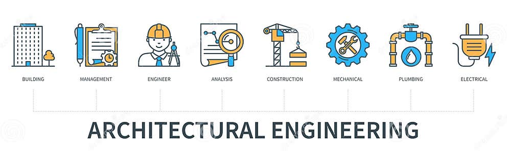 Architectural Engineering Concept with Icons in Minimal Flat Line Style ...