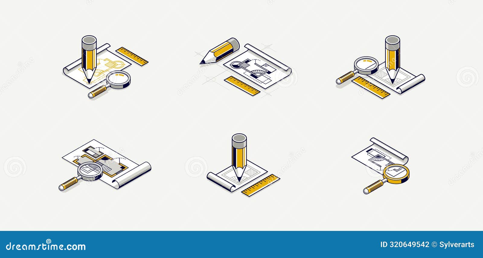 Architectural Engineering Concept Set, Construction Plan in Creation Progress, Blueprint ...