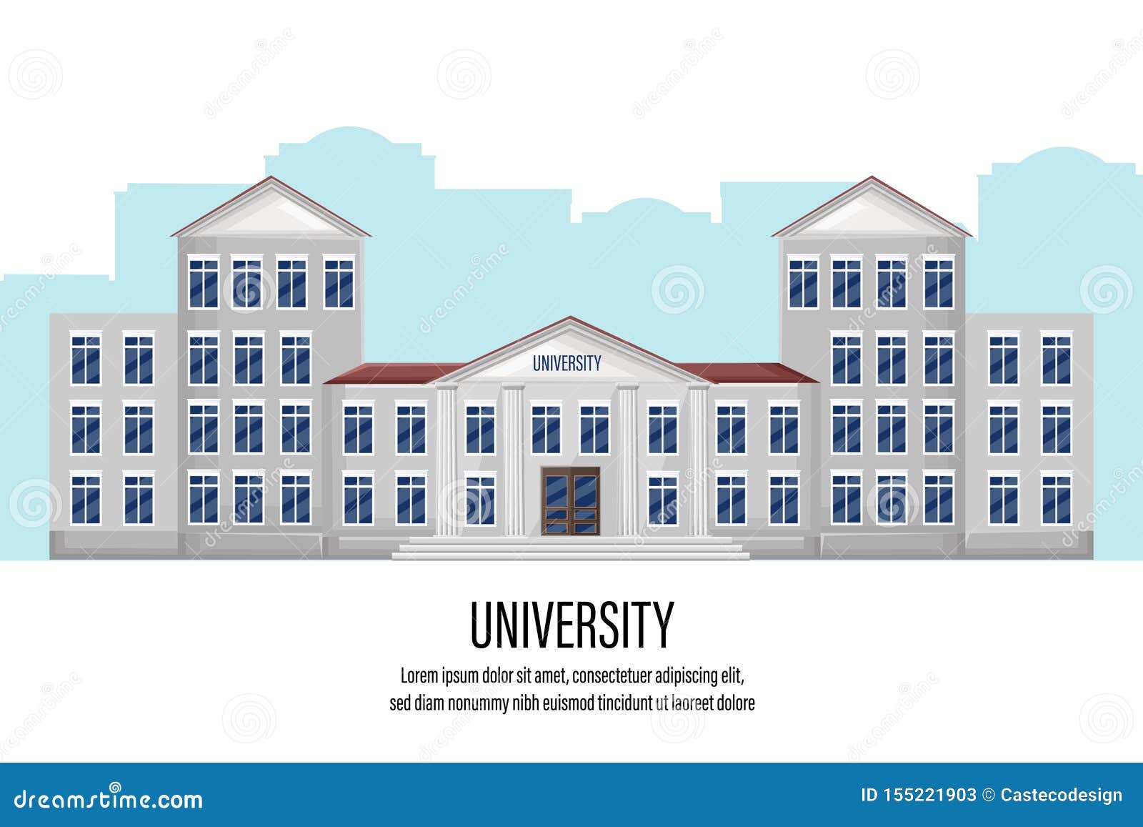 Architectural Facade University Vector Flat Style. Building Isolated on ...
