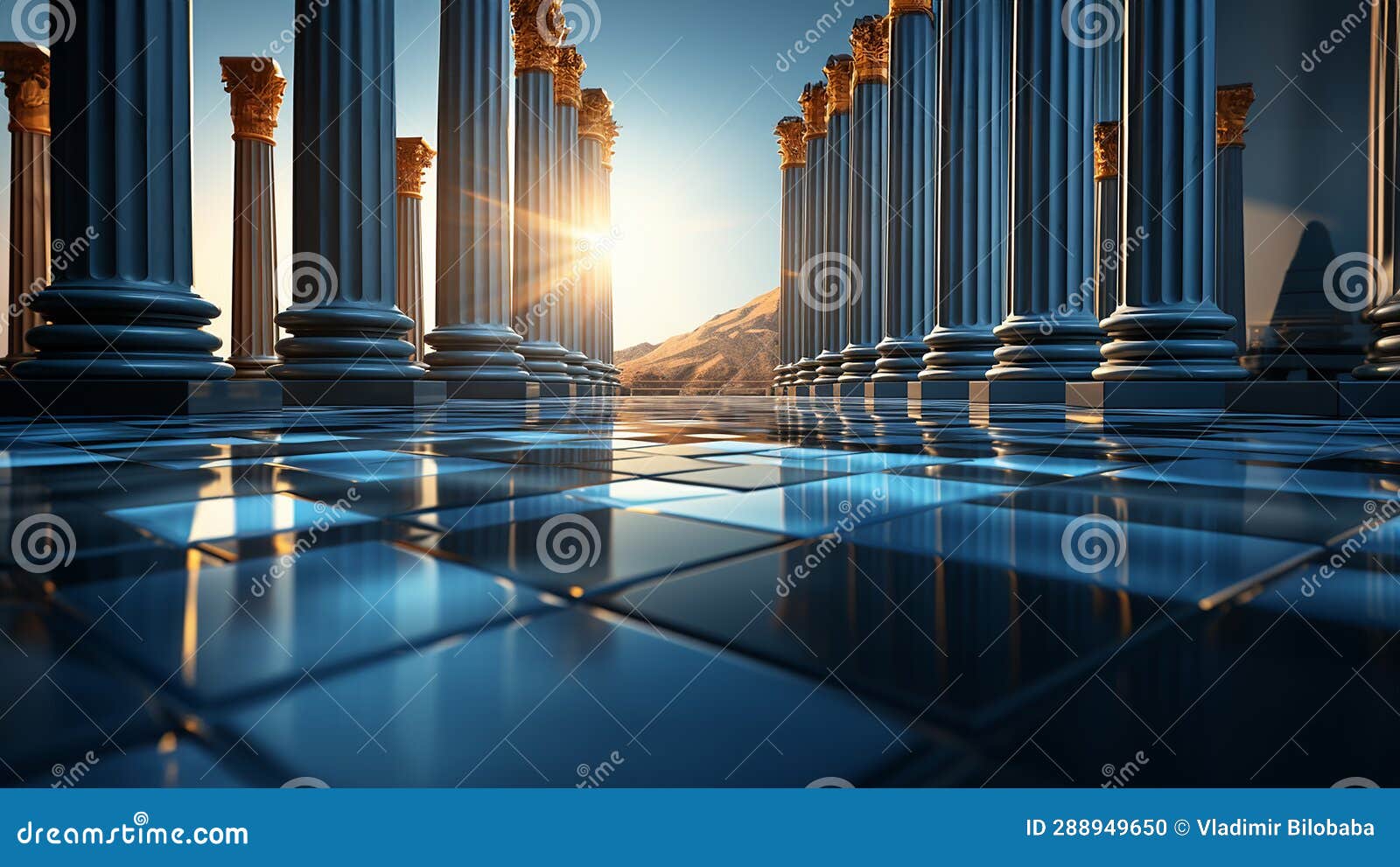 Architectural Fantasy Backdrop with Columns Stock Illustration ...