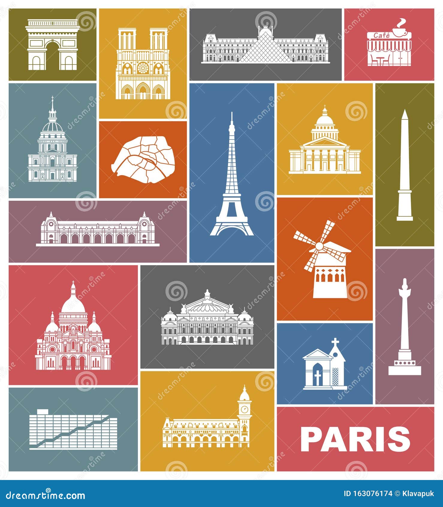Architectural and Historical Sights of Paris. Set of High Quality Icons ...