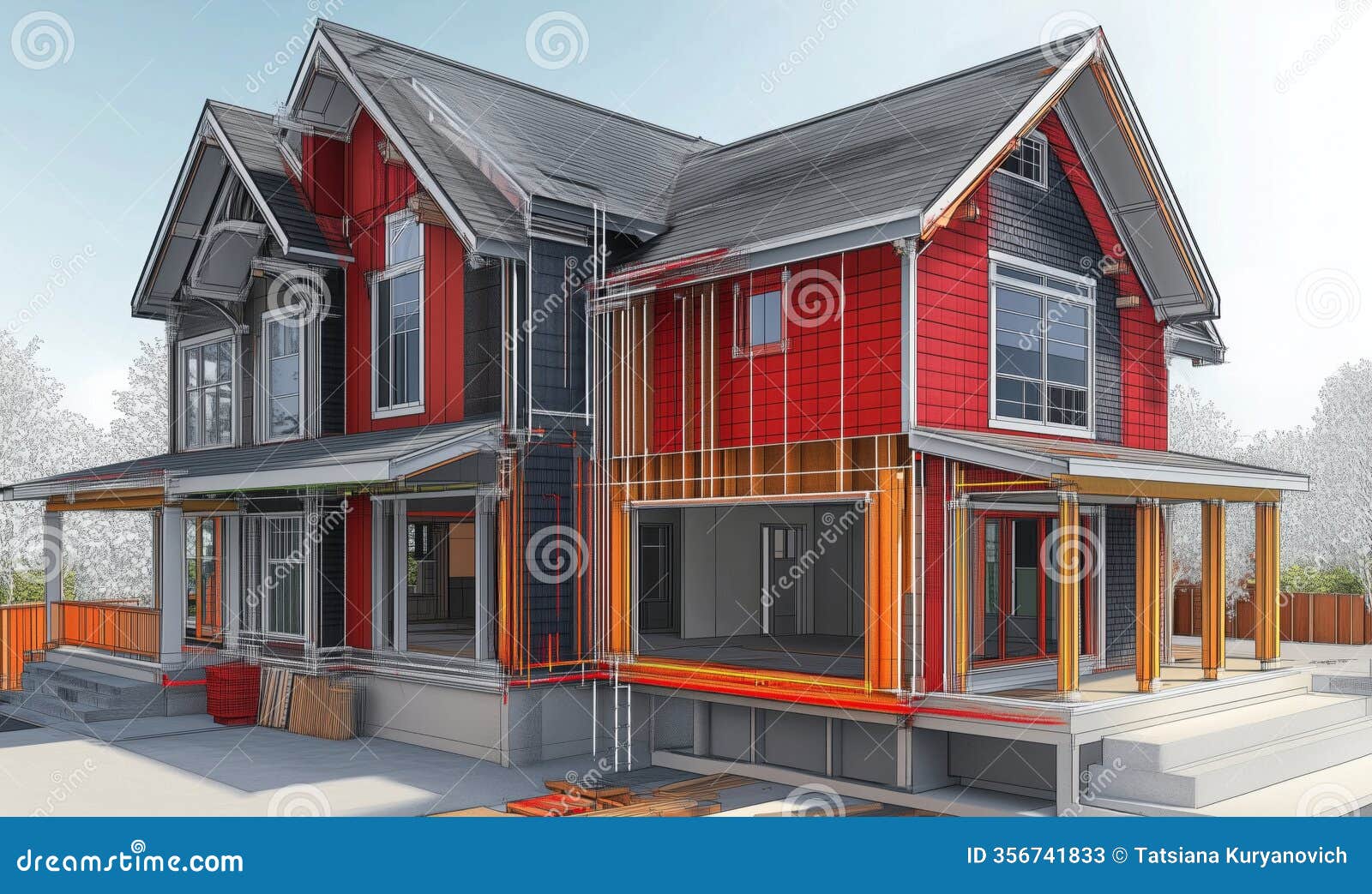 Architectural House Design with Construction Details, Showcasing ...