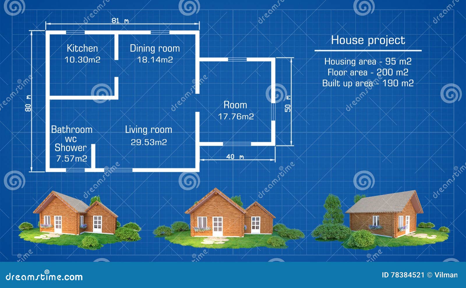Architectural House Plan with Models Stock Illustration - Illustration ...