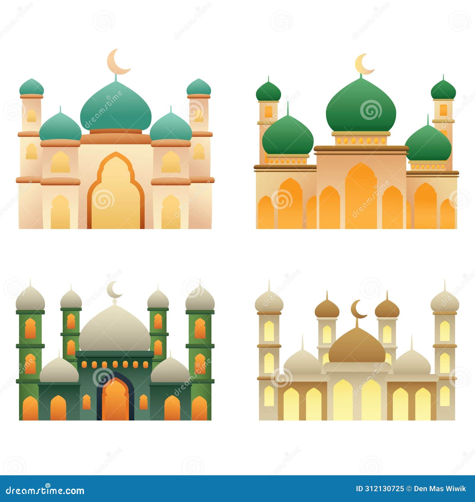 Architectural Illustrated a Collection of Mosques with Diverse Design ...