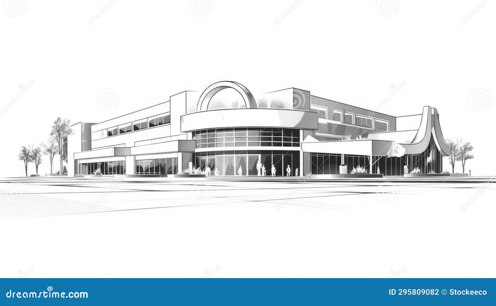 Panoramic Sketch of a Mall Building in Black and White Stock ...