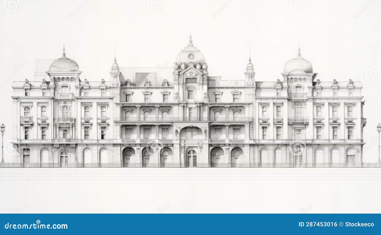 Realistic and Detailed Pencil Drawing of a Grand Minimalist Building ...