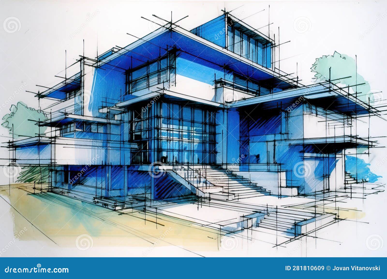 Architectural Ink Drawing Design Generative AI Stock Image - Image of ...