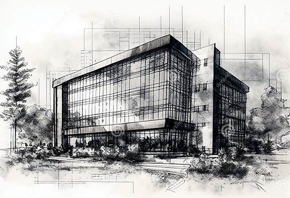 Architectural Ink Drawing Design Which is a Blue Print Design by an ...