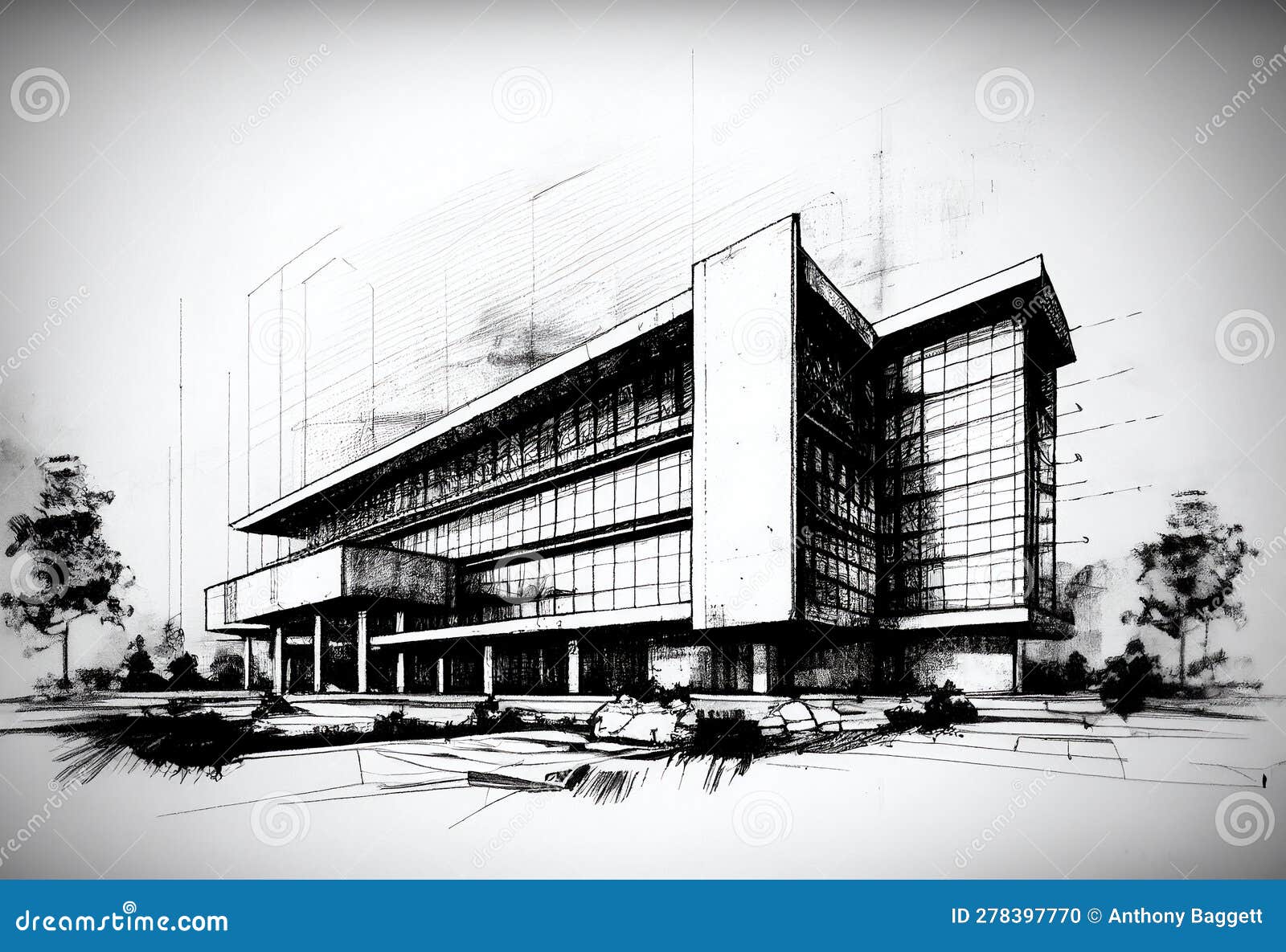 Architectural Ink Drawing Design Stock Illustration - Illustration of ...