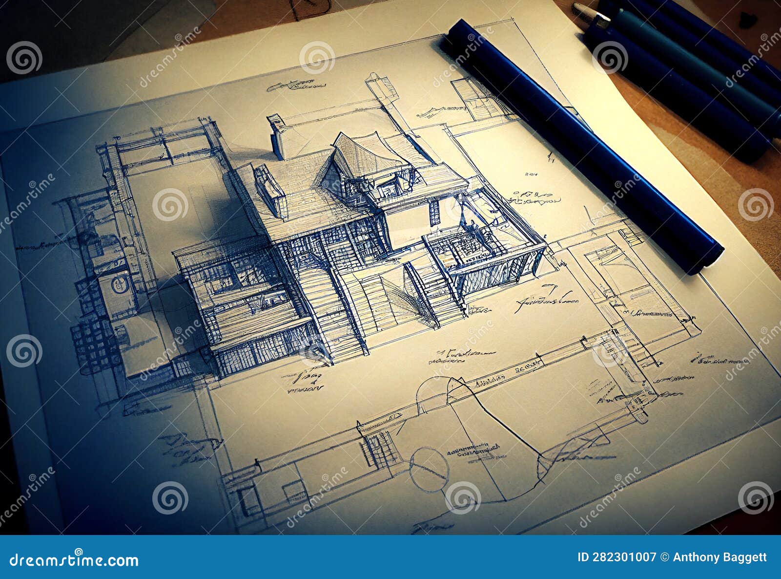 Architectural Ink Drawing Design Which is a Blue Print Design by an ...