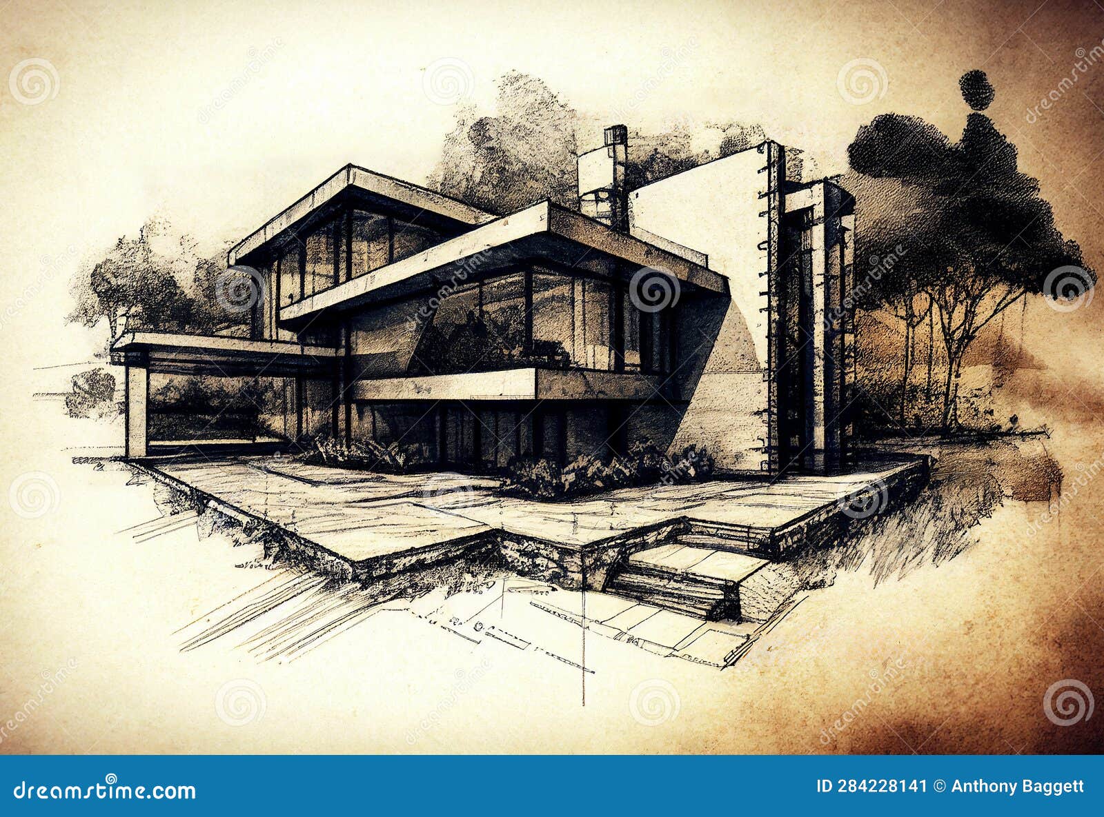 Architectural Ink Drawing Design Which is a Blue Print Design by an ...