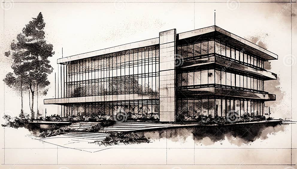 Architectural Ink Drawing Design Which is a Blue Print Design by an ...