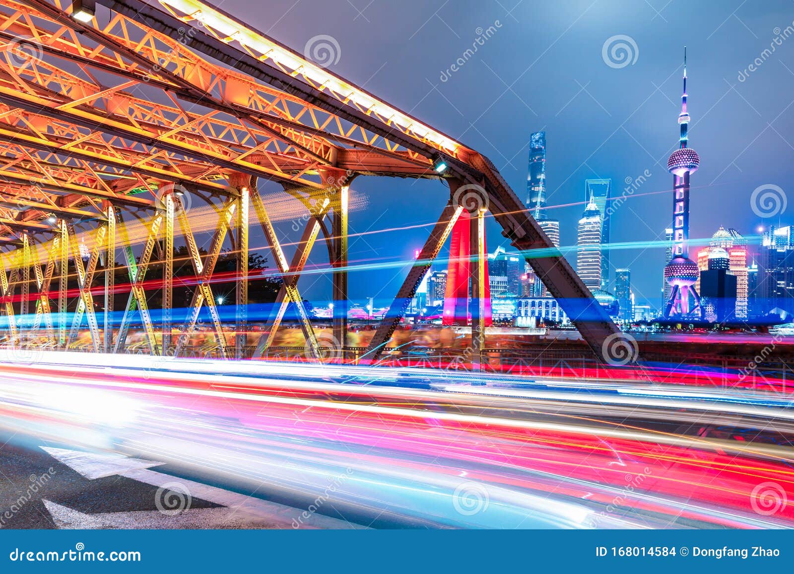 Architectural Landscape and Colorful Lights in Shanghai Stock Photo ...