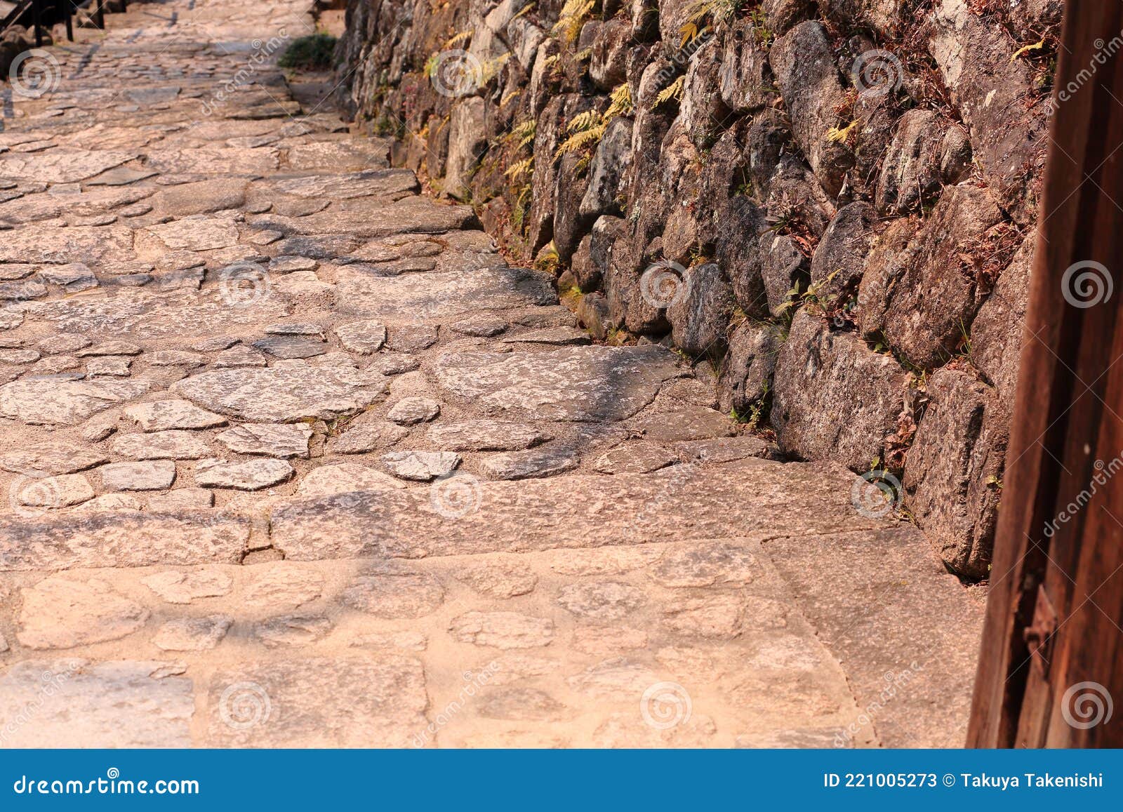Long Stone Steps with Stone Wall Stock Image - Image of light ...