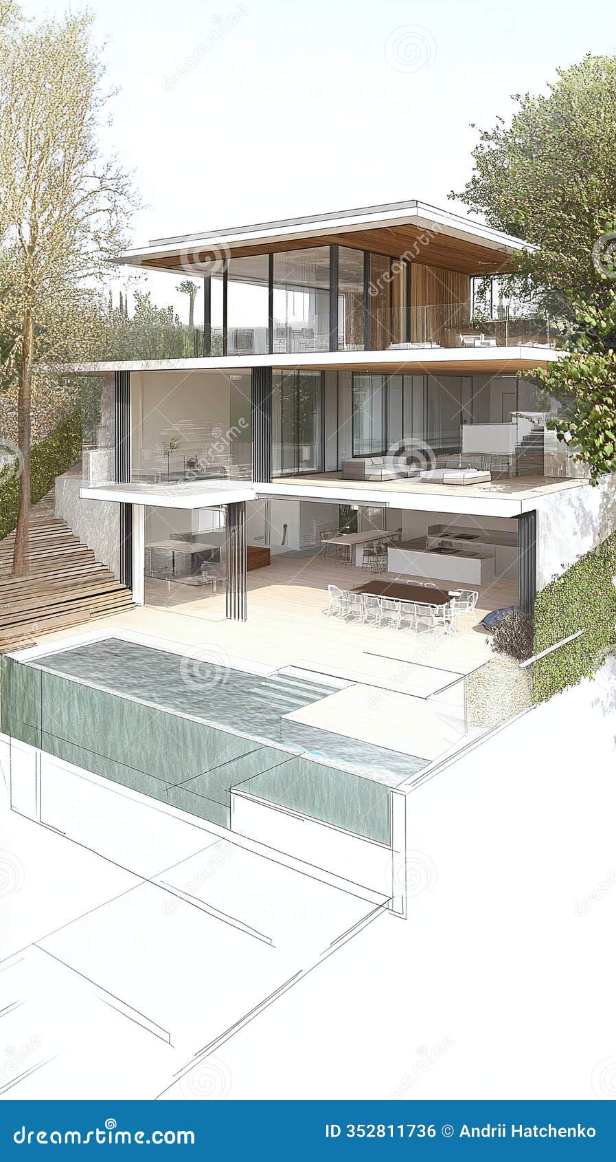 Architectural Layout of a Contemporary Home with Split-level Designs and Open Living Concepts ...